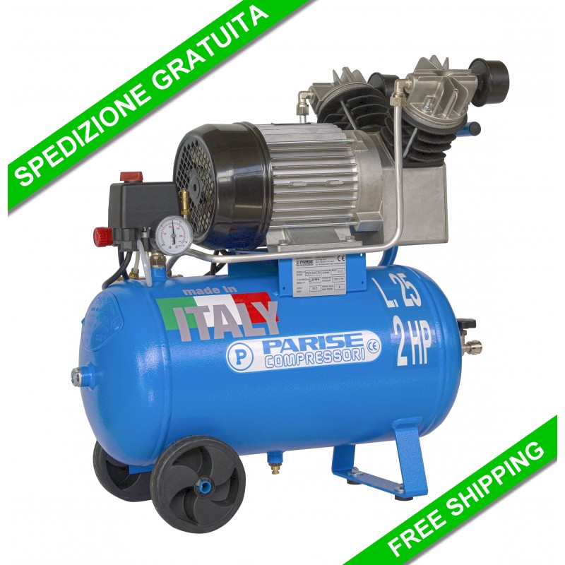 Portable two cylinder air compressor 25 l 2 HP 8 bar MOD. P 25 SACm