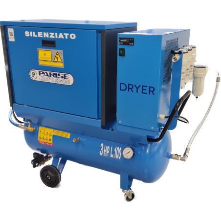 SILENT oil-free dry air compressor 2 HP 8 bar with dryer MOD. P 30 OF2P-RES